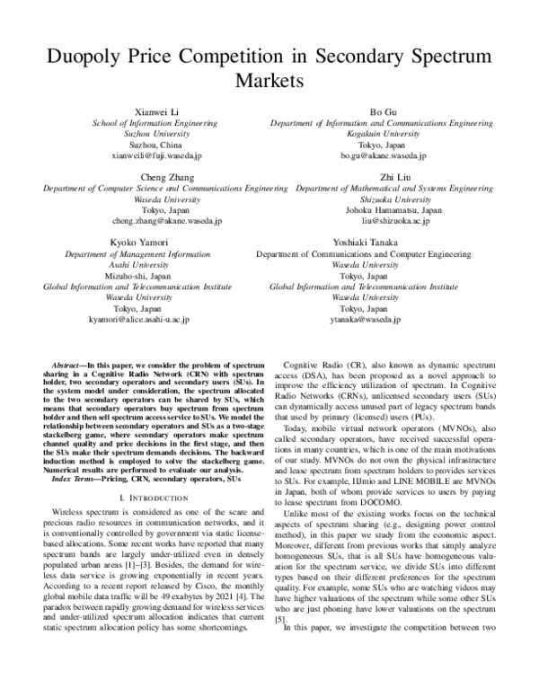 (PDF) Duopoly price competition in secondary spectrum markets