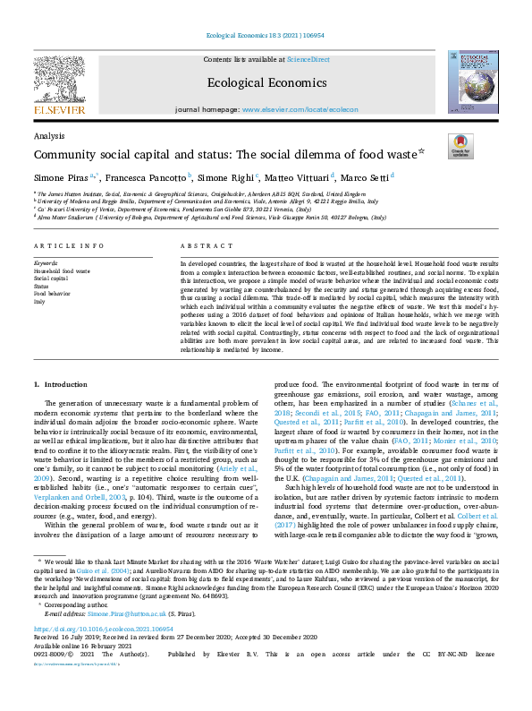 (PDF) Community social capital and status: The social dilemma of food ...