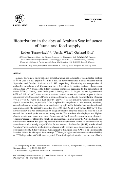 (PDF) Bioturbation in the abyssal Arabian Sea: influence of fauna and ...