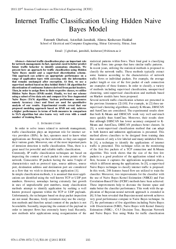 (PDF) Internet Traffic Classification Using Hidden Naive Bayes Model