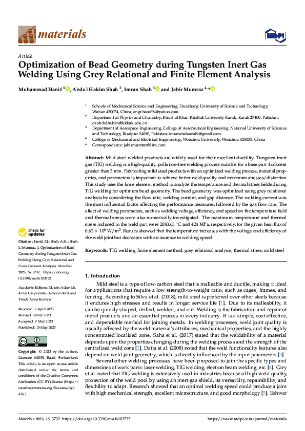 (PDF) Optimization of Bead Geometry during Tungsten Inert Gas Welding ...