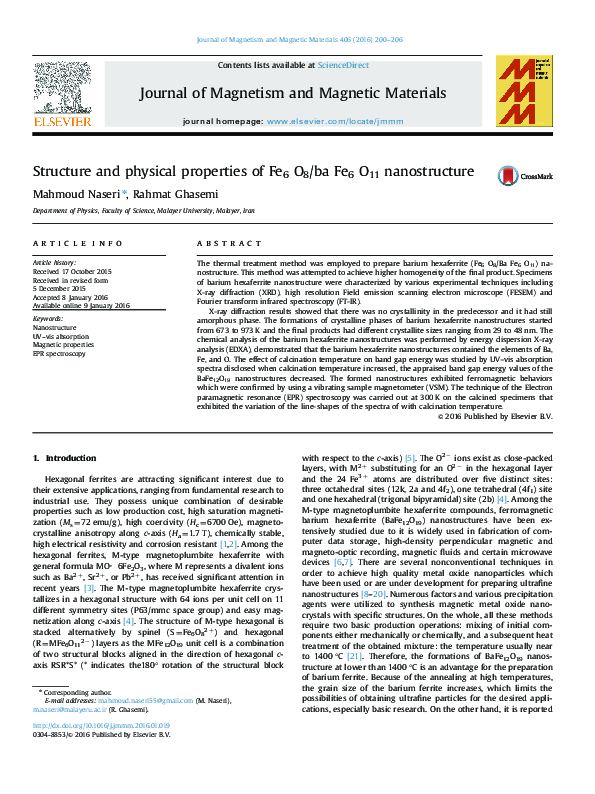 (PDF) Structure and physical properties of Fe6 O8/ba Fe6 O11 nanostructure