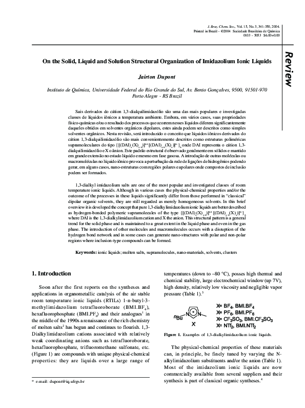(PDF) On the solid, liquid and solution structural organization of imidazolium ionic liquids