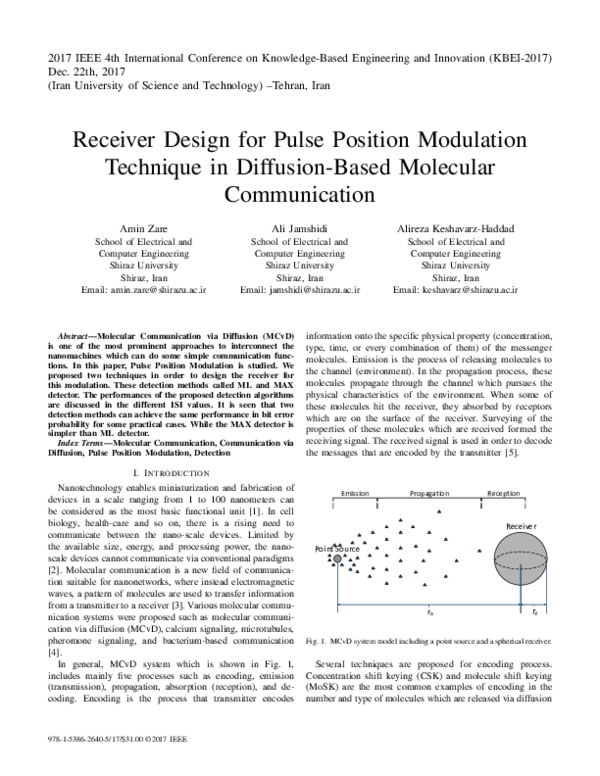 (PDF) Receiver Design for Pulse Position Modulation Technique in Diffusion-Based Molecular ...