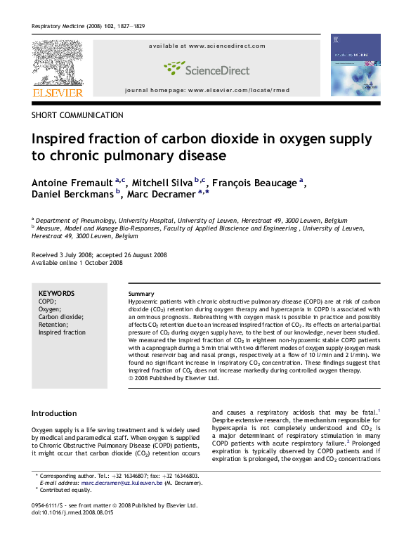 (PDF) Inspired fraction of carbon dioxide in oxygen supply to chronic ...