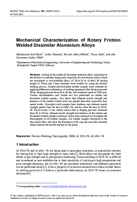 (PDF) Mechanical Characterization of Rotary Friction Welded Dissimilar ...