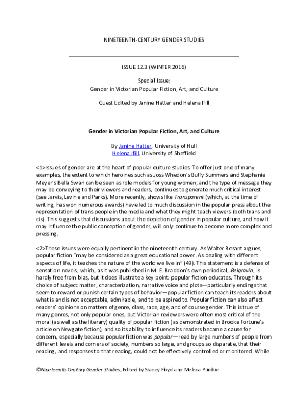 (PDF) Gender in Victorian Popular Fiction, Art, and Culture