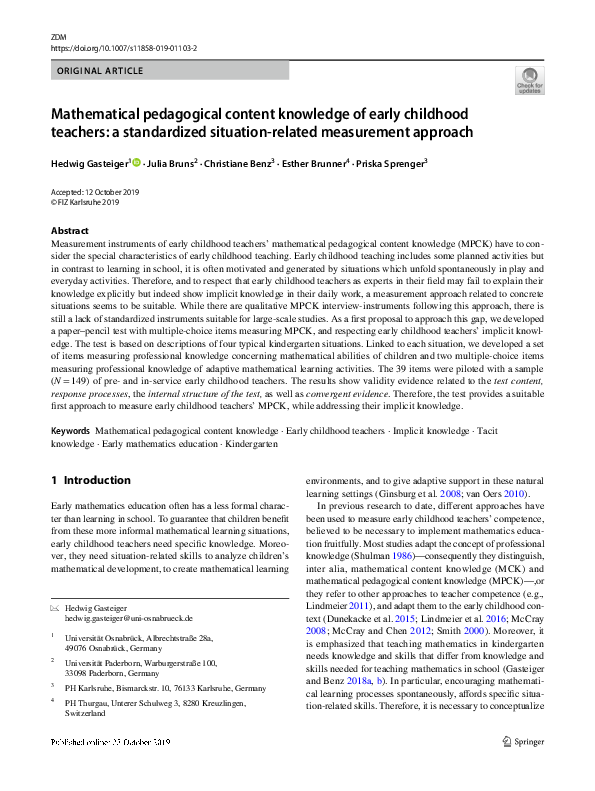 (PDF) Mathematical pedagogical content knowledge of early childhood ...