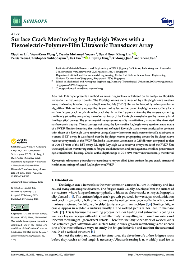 Pdf Surface Crack Monitoring By Rayleigh Waves With A Piezoelectric Polymer Film Ultrasonic