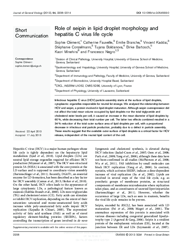 (PDF) Role of seipin in lipid droplet morphology and hepatitis C virus ...