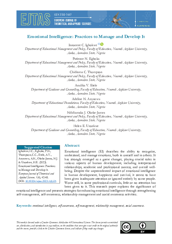 (PDF) Emotional Intelligence: Practices to Manage and Develop It