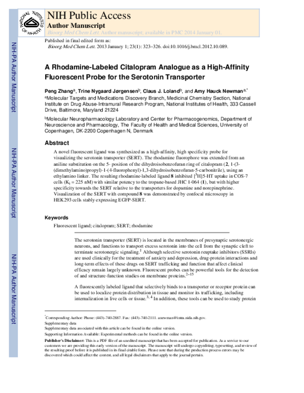 (PDF) A rhodamine-labeled citalopram analogue as a high-affinity fluorescent probe for the ...