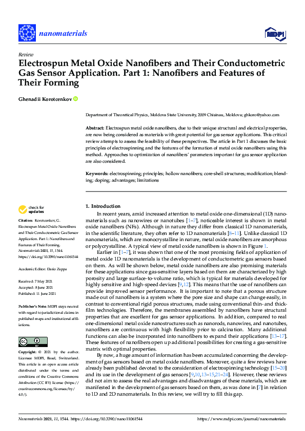 (PDF) Electrospun Metal Oxide Nanofibers and Their Conductometric Gas Sensor Application. Part 1 ...