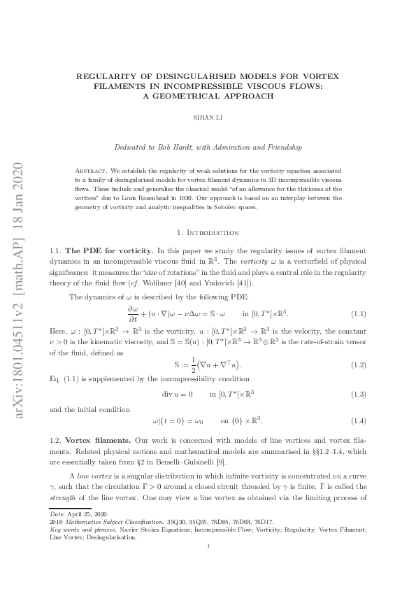(PDF) Regularity of Desingularised Models for Vortex Filaments in Incompressible Viscous Flows ...
