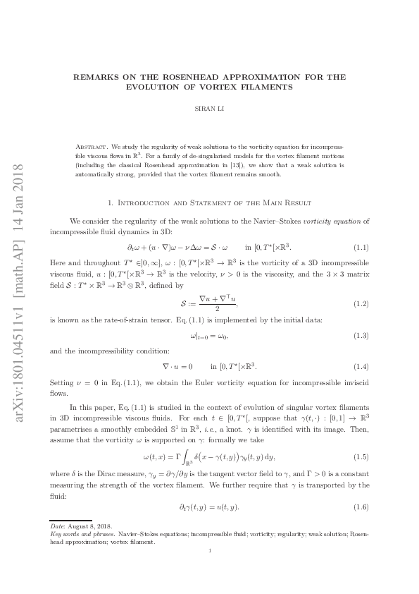 (PDF) Remarks on the Rosenhead Approximation for the Evolution of Vortex Filaments
