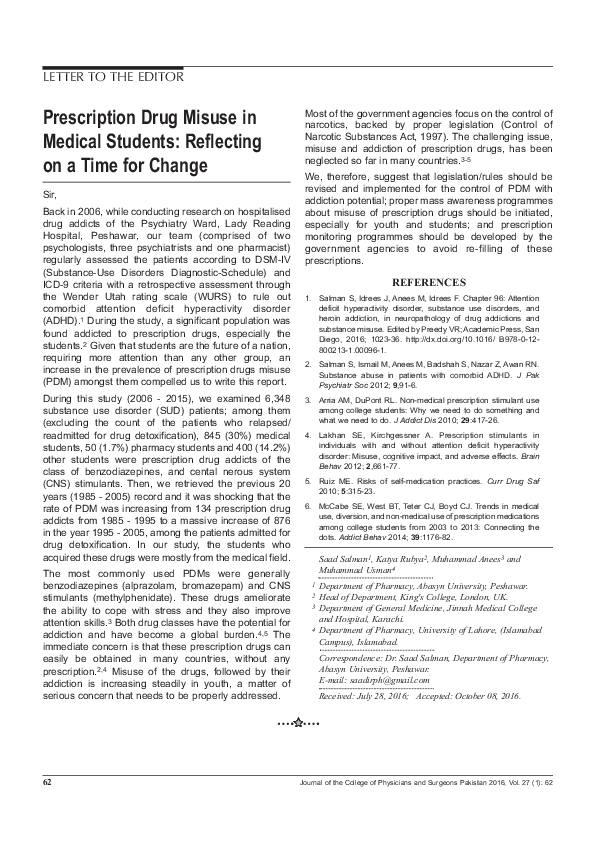 (PDF) Prescription Drug Misuse in Medical Students: Reflecting on a ...