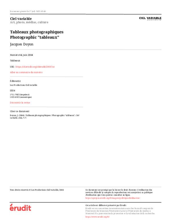 (PDF) Tableaux photographiques / Photographic "tableaux