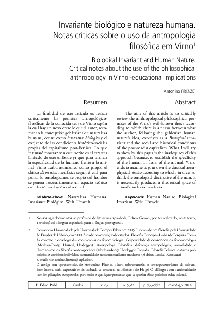 (PDF) Biological Invariant and Human Nature. Critical notes about the ...