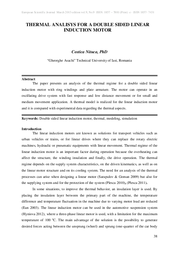 (PDF) Thermal Analisys for a Double Sided Linear Induction Motor
