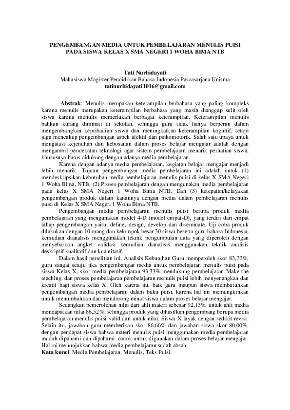 (PDF) Pengembangan Media Untuk Pembelajaran Menulis Puisi Pada Siswa Kelas X Sma Negeri 1 Woha ...