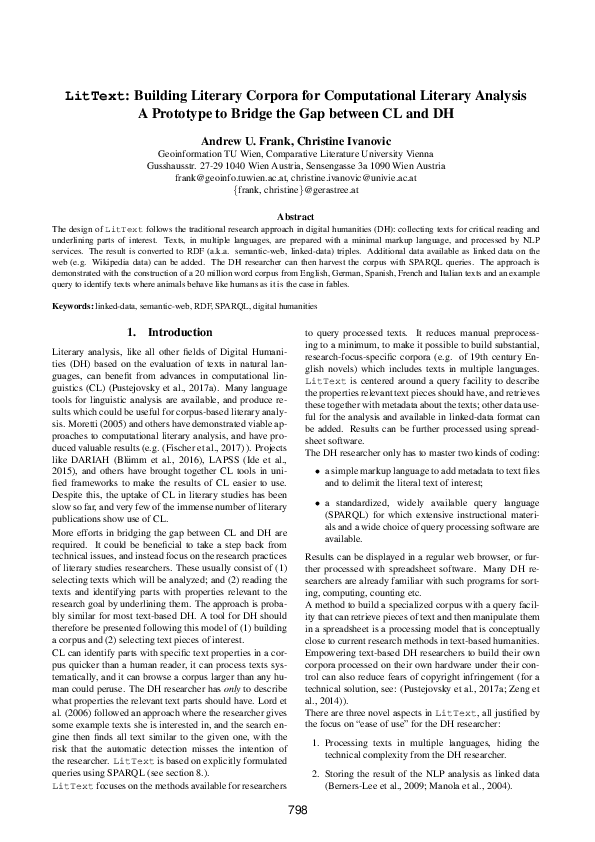 (PDF) Building Literary Corpora for Computational Literary Analysis - A ...