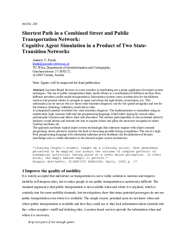 (PDF) Shortest Path in a Combined Street and Public Transportation ...