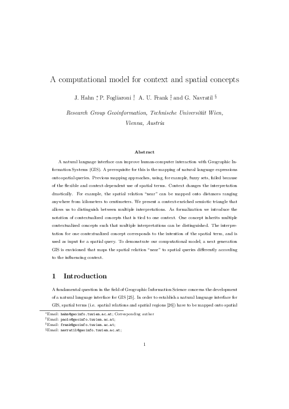 Pdf A Computational Model For Context And Spatial Concepts