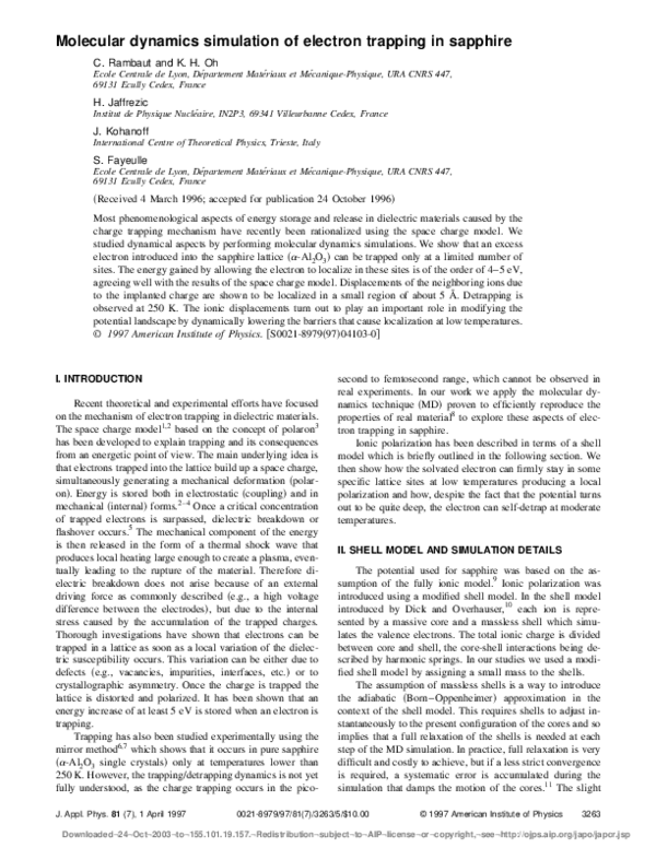 (PDF) Molecular dynamics simulation of electron trapping in sapphire | J. Kohanoff - Academia.edu