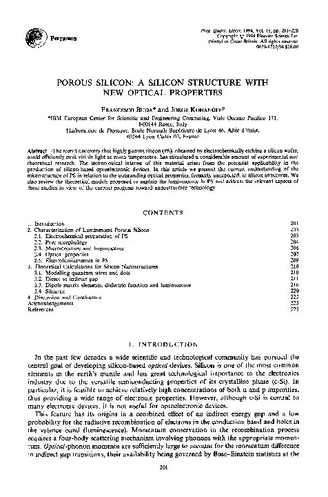 (PDF) Porous silicon: A silicon structure with new optical properties