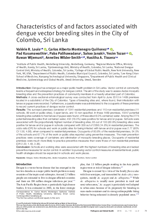 (PDF) Characteristics of and factors associated with dengue vector ...