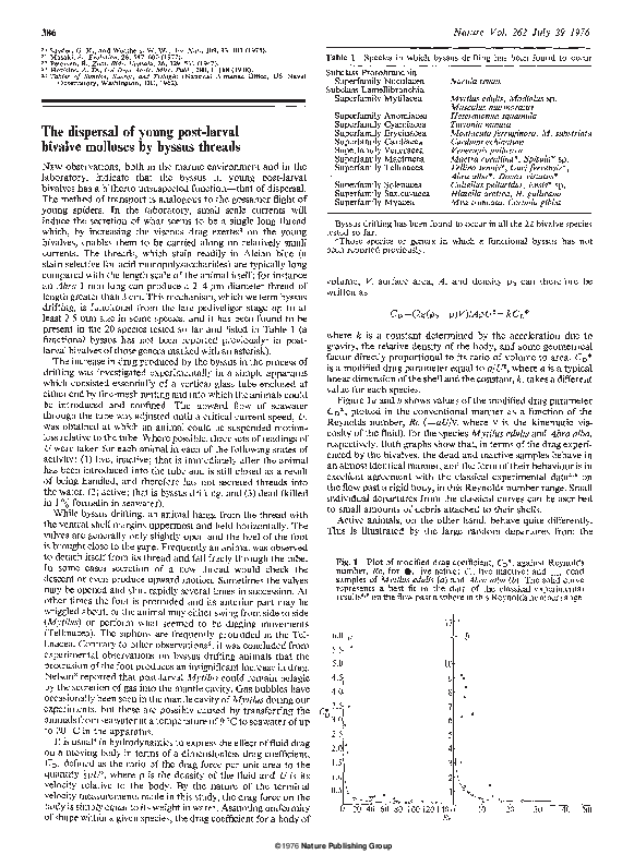 (PDF) The dispersal of young post-larval bivalve molluscs by byssus threads