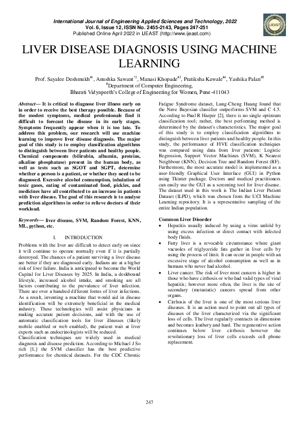 (PDF) Liver Disease Diagnosis Using Machine Learning