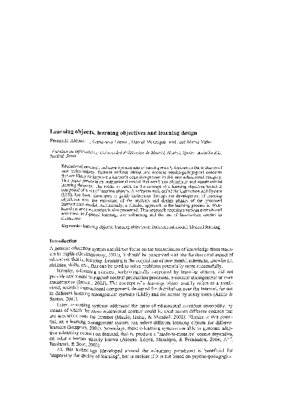 (PDF) Learning objects, learning objectives and learning design