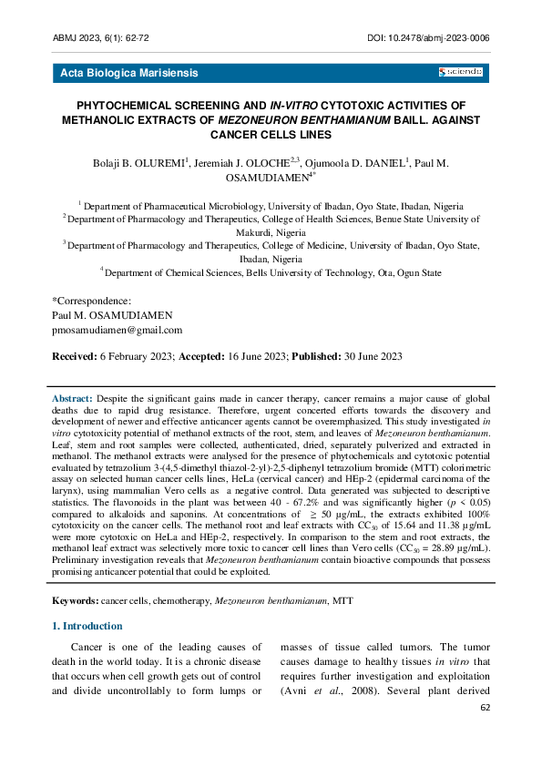 (PDF) Phytochemical Screening and In-Vitro Cytotoxic Activities of ...