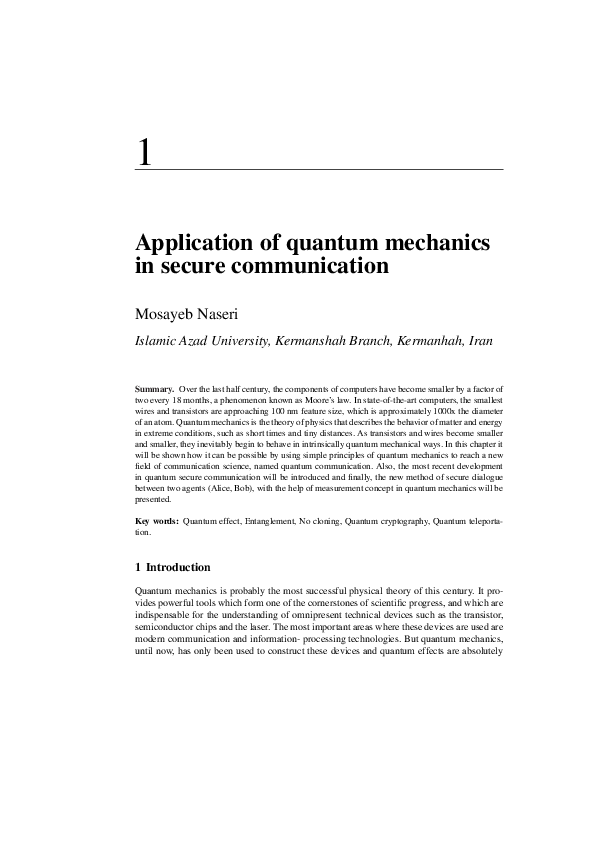 (PDF) Applications of Quantum Mechanics in Secure Communication