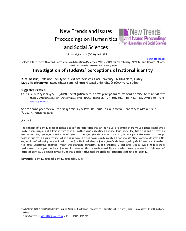 (PDF) Investigation of students' perceptions of national identity