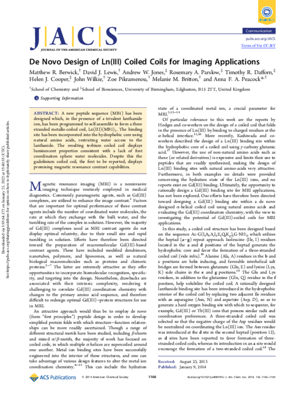 (PDF) De Novo Design of Ln(III) Coiled Coils for Imaging Applications