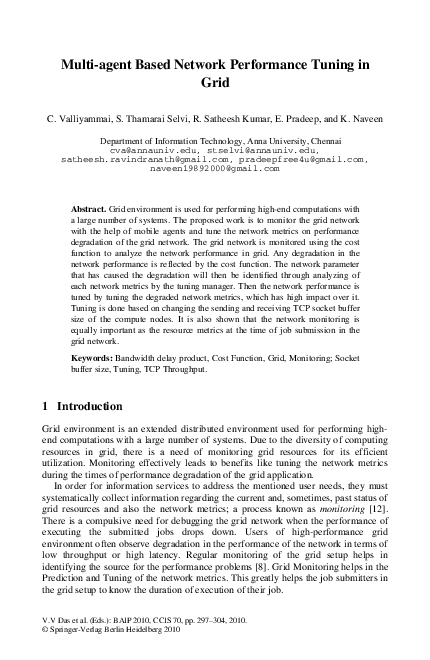 (PDF) Multi-agent Based Network Performance Tuning in Grid