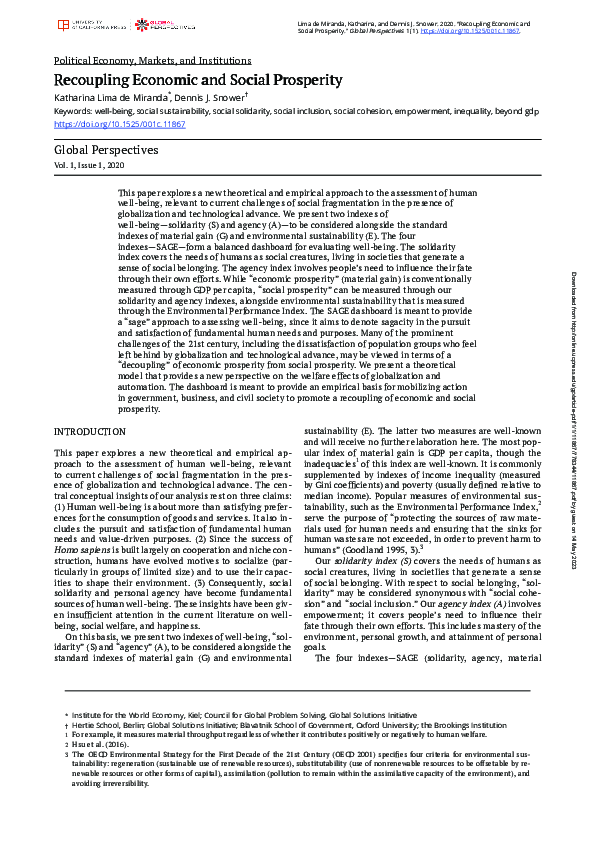 (PDF) Recoupling Economic and Social Prosperity