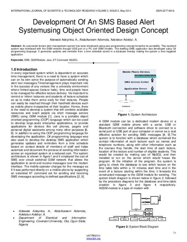 (PDF) www.ijstr.org Development Of An SMS Based Alert Systemusing ...