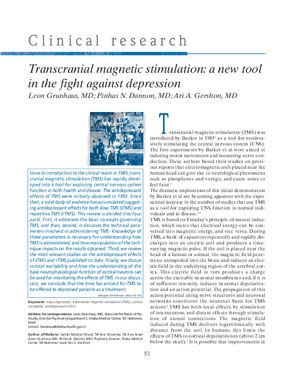 (PDF) Transcranial magnetic stimulation: A new tool in neuropsychiatry