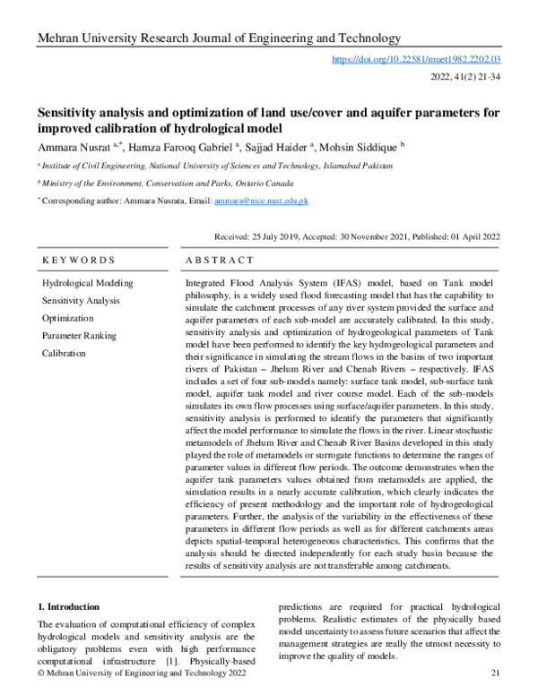 (PDF) Sensitivity analysis and optimization of land use/cover and aquifer parameters for ...