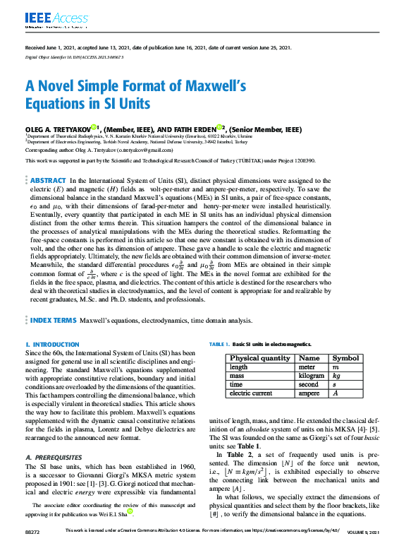 (PDF) A Novel Simple Format of Maxwell’s Equations in SI Units