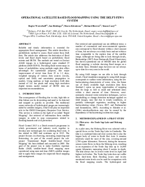 Pdf Operational Satellite Based Flood Mapping Using The Delft Fews System
