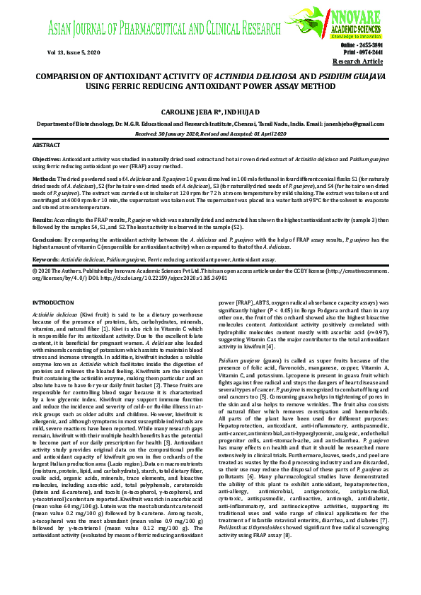 (PDF) COMPARISION OF ANTIOXIDANT ACTIVITY OF ACTINIDIA DELICIOSA AND ...