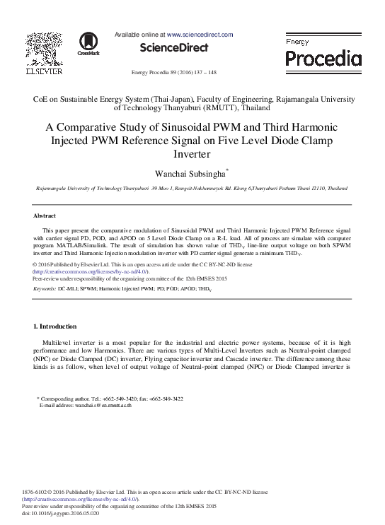 (PDF) A Comparative Study of Sinusoidal PWM and Third Harmonic Injected PWM Reference Signal on ...