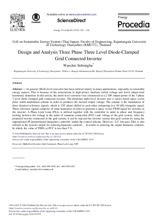 (PDF) Design and Analysis Three Phase Three Level Diode-Clamped Grid ...