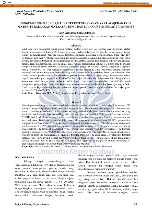 (PDF) Pengembangan Buku Ajar Ipa Terintegrasi Ayat-Ayat Al-Quran Pada Materi Pergerakan Matahari ...