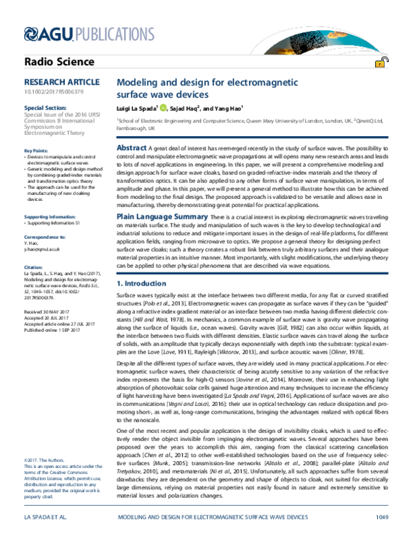 Pdf Modeling And Design For Electromagnetic Surface Wave Devices