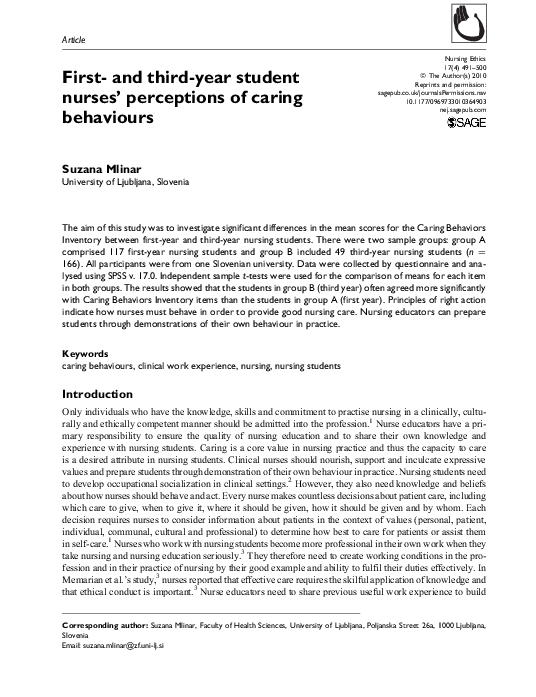 (PDF) First- and third-year student nurses’ perceptions of caring ...